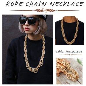 HANPABUM Gold Plated Chunky Rope Chain Necklace and Large Hollow Casting Triangle Bamboo Hoop Earrings Set for Men Women Costume Jewelry Punk Hip Hop Rapper Style (A:Triangle)