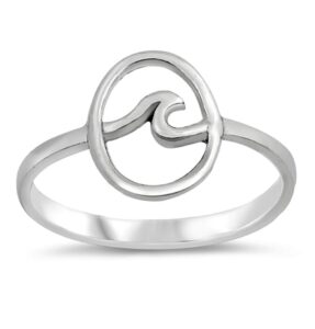 oval wave halo ocean boho nature ring new .925 sterling silver band size 7