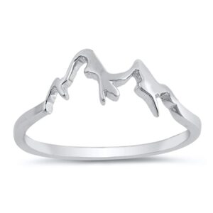 mountain range snow caps outdoor hiking ring 925 sterling silver band size 9