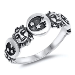 oxidized moon star sun mythological ring .925 sterling silver band size 7