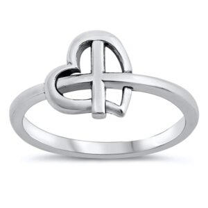 cross heart faith love christian purity ring 925 sterling silver band size 4