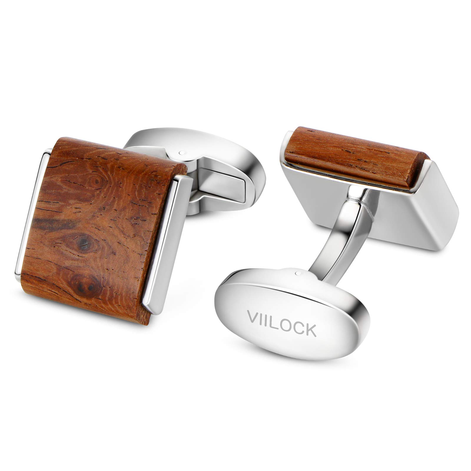 VIILOCK Mens Natural Handmade Rosewood Cufflinks Handcrafted Wooden Square Cuff Links (Bruma Rosewood)