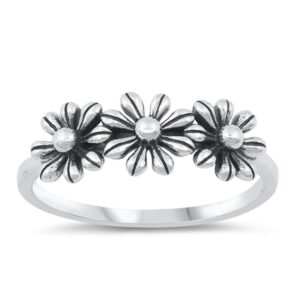 daisy oxidized flower dainty ring .925 sterling silver size 9