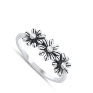 Daisy Oxidized Flower Dainty Ring .925 Sterling Silver Size 9