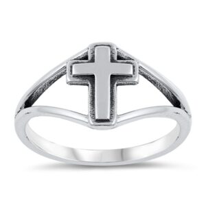 oxidized cross christian love simple ring .925 sterling silver band size 5