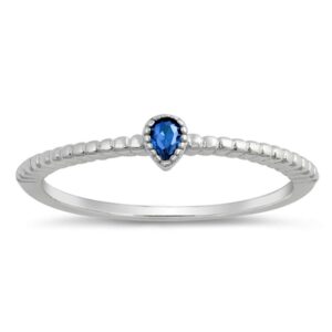 blue simulated sapphire stackable midi cute ring .925 sterling silver band size 10