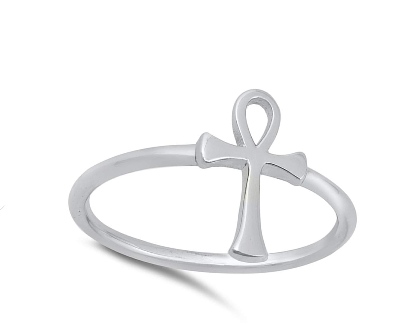 Simple High Polish Ankh Cross Loop Ring New .925 Sterling Silver Band Size 7