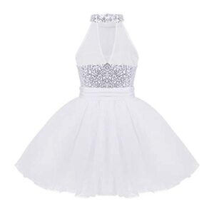 iefiel kids girls' sequined camisole ballet tutu dress ballerina leotard outfit dance wear costumes white 5-6