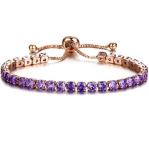 jude jewelers adjustable size women eternity cubic zircon stackable chain bracelet (rose gold purple)