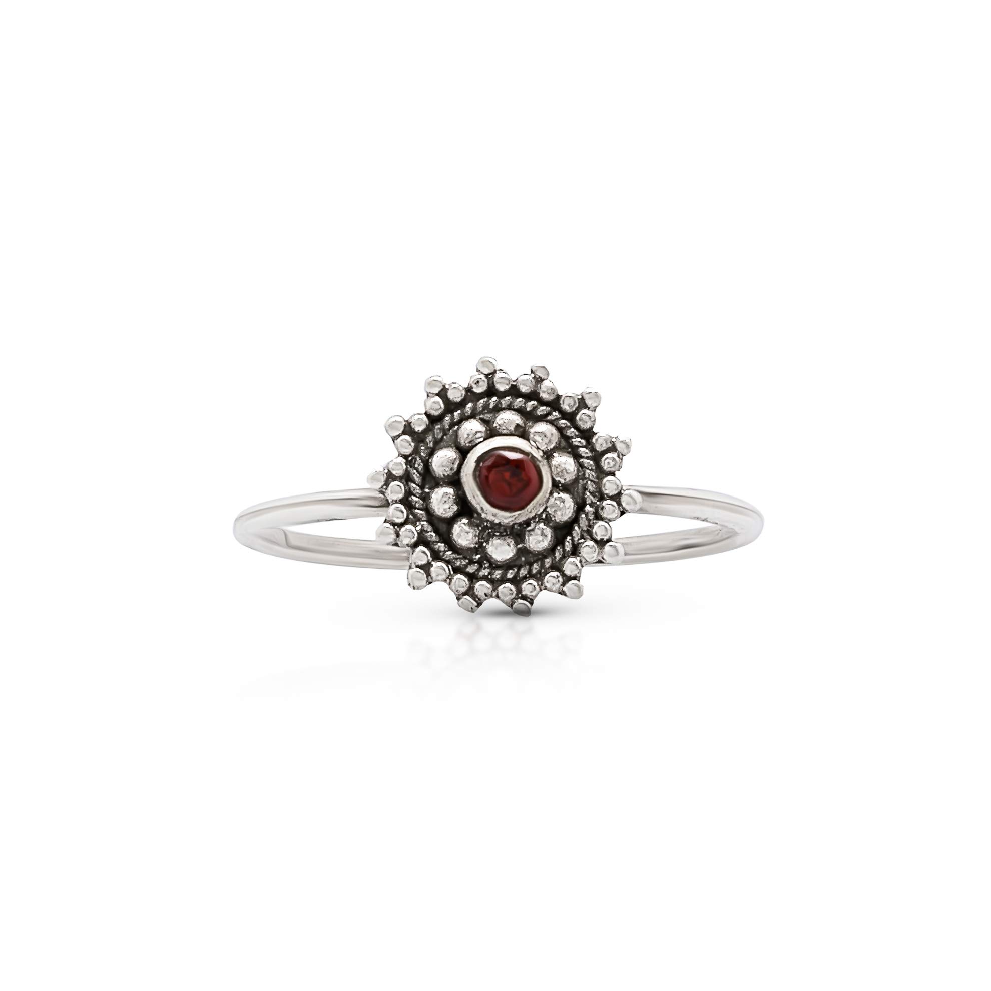 Garnet Vintage Gipsy Etnic Delicate Ring 925 Sterling Silver Tribal Boho Chic Jewelry (8)