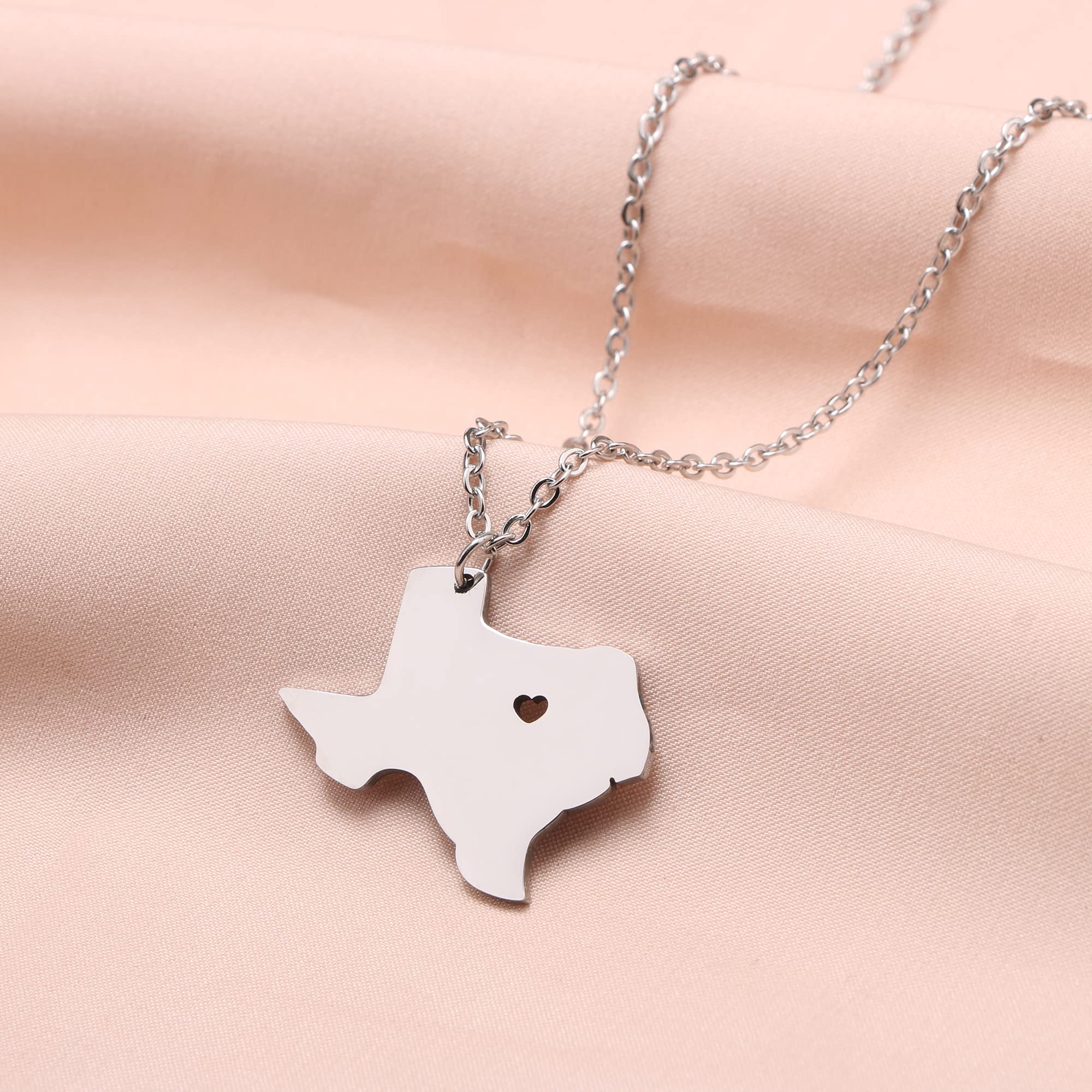 Yiyang Texas State Necklace Charm Pendant Gift for Family Friends Country Map TX