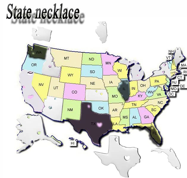 Yiyang Texas State Necklace Charm Pendant Gift for Family Friends Country Map TX