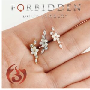 Forbidden Body Jewelry 16g Surgical Steel Cartilage Stud Earring Faux Pearl Flower (Rose Gold Tone)