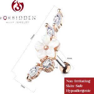 Forbidden Body Jewelry 16g Surgical Steel Cartilage Stud Earring Faux Pearl Flower (Rose Gold Tone)