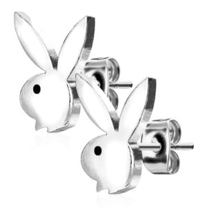 forbidden body jewelry surgical steel bunny stud earrings (silver tone)