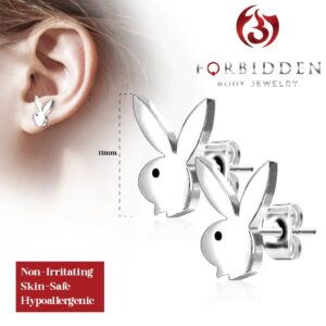 Forbidden Body Jewelry Surgical Steel Bunny Stud Earrings (Silver Tone)