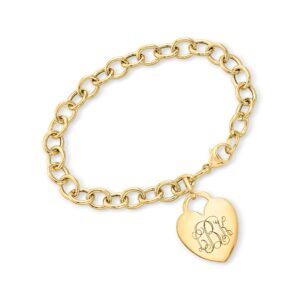 ross-simons monogram italian 14kt yellow gold heart charm bracelet. 8 inches