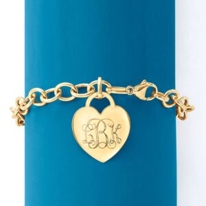 Ross-Simons Monogram Italian 14kt Yellow Gold Heart Charm Bracelet. 8 inches