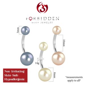 Forbidden Body Jewelry 3-Pk Surgical Steel Double Ball Imitation Pearl Belly Button Ring, Navy/Pink/White