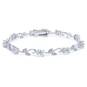 gem stone king 4.63 cttw oval sky blue aquamarine and diamond greek vine tennis bracelet for women in 925 sterling silver | gemstone birthstone | oval 6x4mm | 7 inch