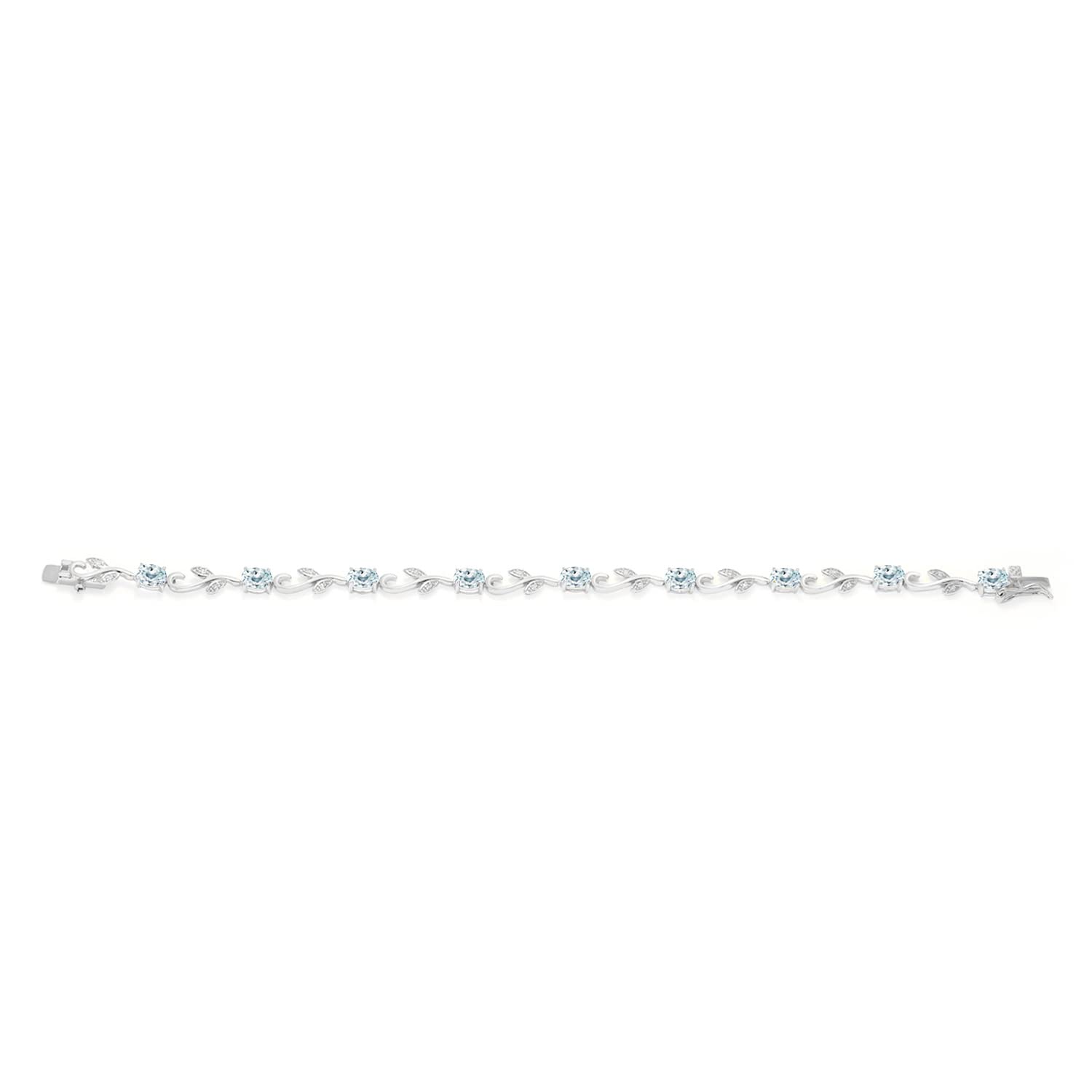 Gem Stone King 4.63 Cttw Oval Sky Blue Aquamarine and Diamond Greek Vine Tennis Bracelet For Women In 925 Sterling Silver | Gemstone Birthstone | Oval 6X4MM | 7 Inch