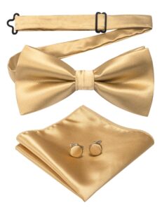 jemygins mens gold pre-tied bow tie and pocket square cufflink set (9)