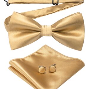 JEMYGINS Mens Gold Pre-tied Bow Tie and Pocket Square Cufflink Set (9)