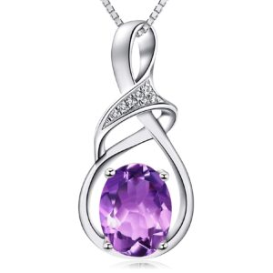 hxzz fine jewelry birthstone gifts for women natural gemstone amethyst sterling silver pendant necklace birthday gift for wife mom her