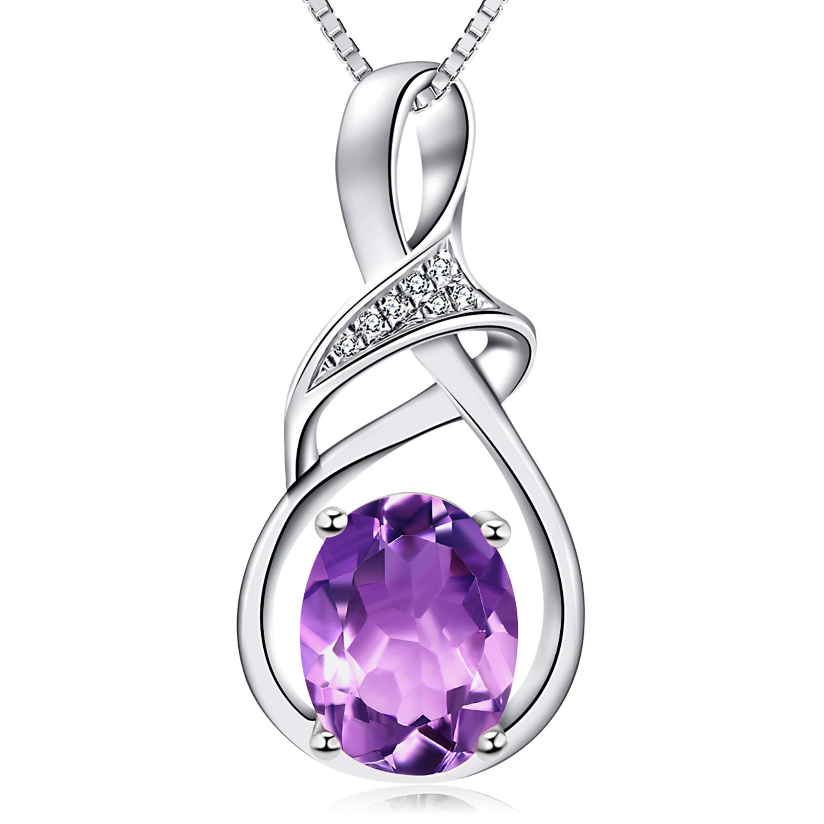 HXZZ Fine Jewelry Birthstone Gifts for Women Natural Gemstone Amethyst Sterling Silver Pendant Necklace Birthday Gift for Wife Mom Her