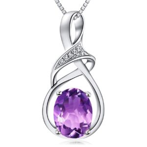 HXZZ Fine Jewelry Birthstone Gifts for Women Natural Gemstone Amethyst Sterling Silver Pendant Necklace Birthday Gift for Wife Mom Her