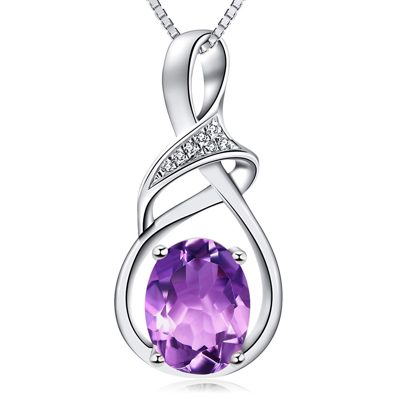 HXZZ Fine Jewelry Birthstone Gifts for Women Natural Gemstone Amethyst Sterling Silver Pendant Necklace Birthday Gift for Wife Mom Her