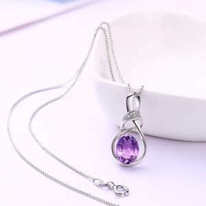 HXZZ Fine Jewelry Birthstone Gifts for Women Natural Gemstone Amethyst Sterling Silver Pendant Necklace Birthday Gift for Wife Mom Her