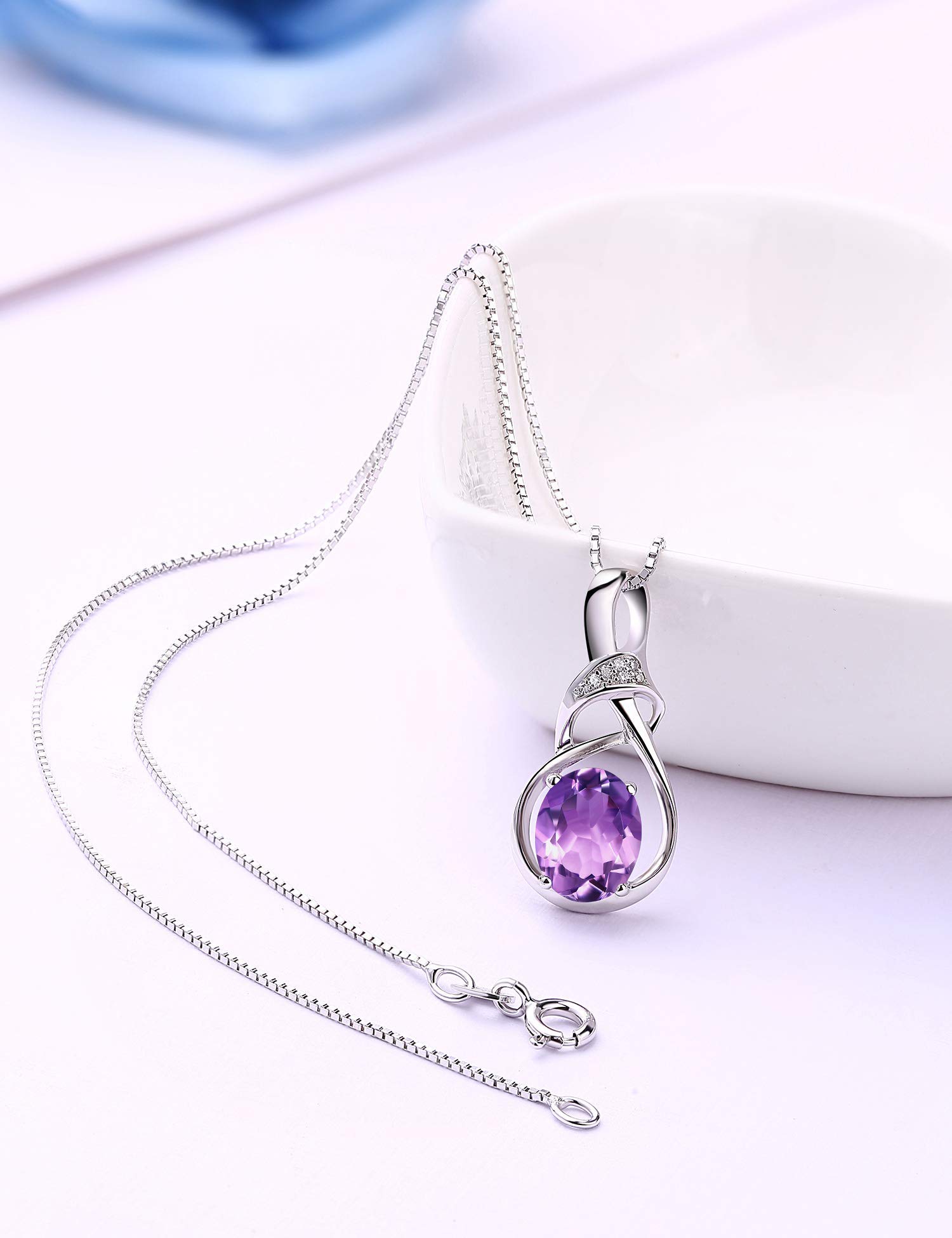 HXZZ Fine Jewelry Birthstone Gifts for Women Natural Gemstone Amethyst Sterling Silver Pendant Necklace Birthday Gift for Wife Mom Her