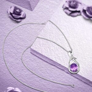 HXZZ Fine Jewelry Birthstone Gifts for Women Natural Gemstone Amethyst Sterling Silver Pendant Necklace Birthday Gift for Wife Mom Her