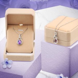 HXZZ Fine Jewelry Birthstone Gifts for Women Natural Gemstone Amethyst Sterling Silver Pendant Necklace Birthday Gift for Wife Mom Her