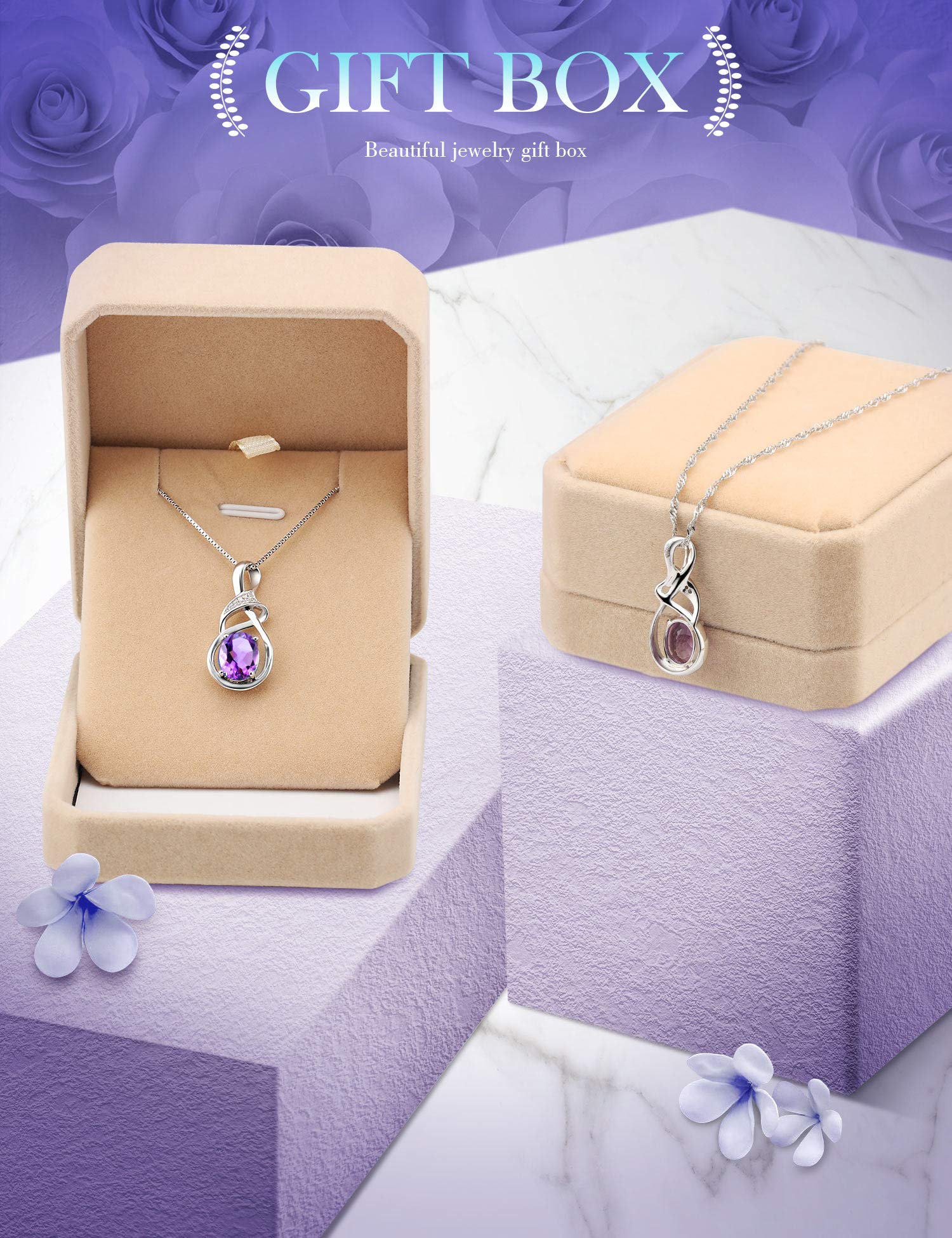 HXZZ Fine Jewelry Birthstone Gifts for Women Natural Gemstone Amethyst Sterling Silver Pendant Necklace Birthday Gift for Wife Mom Her