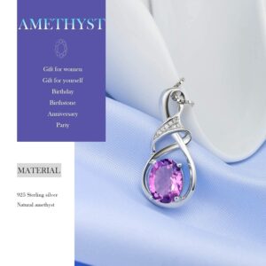 HXZZ Fine Jewelry Birthstone Gifts for Women Natural Gemstone Amethyst Sterling Silver Pendant Necklace Birthday Gift for Wife Mom Her