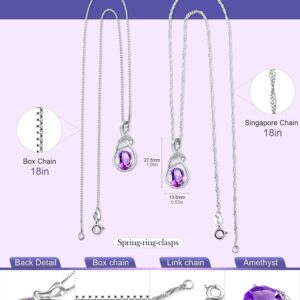 HXZZ Fine Jewelry Birthstone Gifts for Women Natural Gemstone Amethyst Sterling Silver Pendant Necklace Birthday Gift for Wife Mom Her