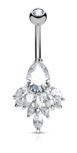 forbidden body jewelry surgical steel ultra glam sexy dangle chandelier belly ring, style 5, steel