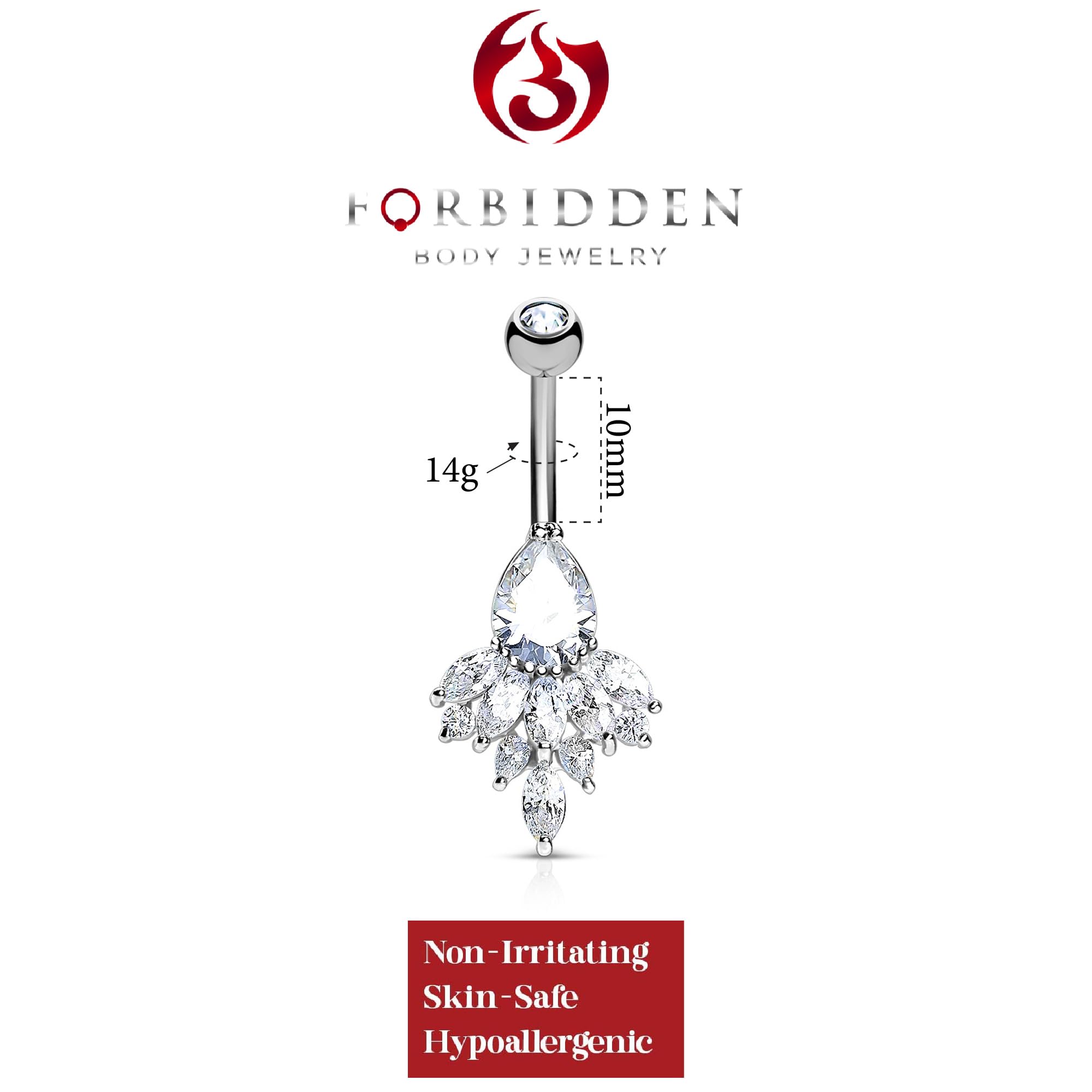 Forbidden Body Jewelry Surgical Steel Ultra Glam Sexy Dangle Chandelier Belly Ring, Style 5, Steel