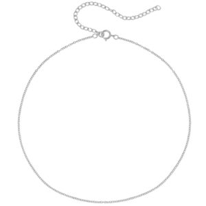 benique dainty thin chain choker necklace for women - 925 sterling silver, 14k gold filled 1 mm cable box chain durable adjustable, made in usa, 13"- 18" (cable/s925/16)