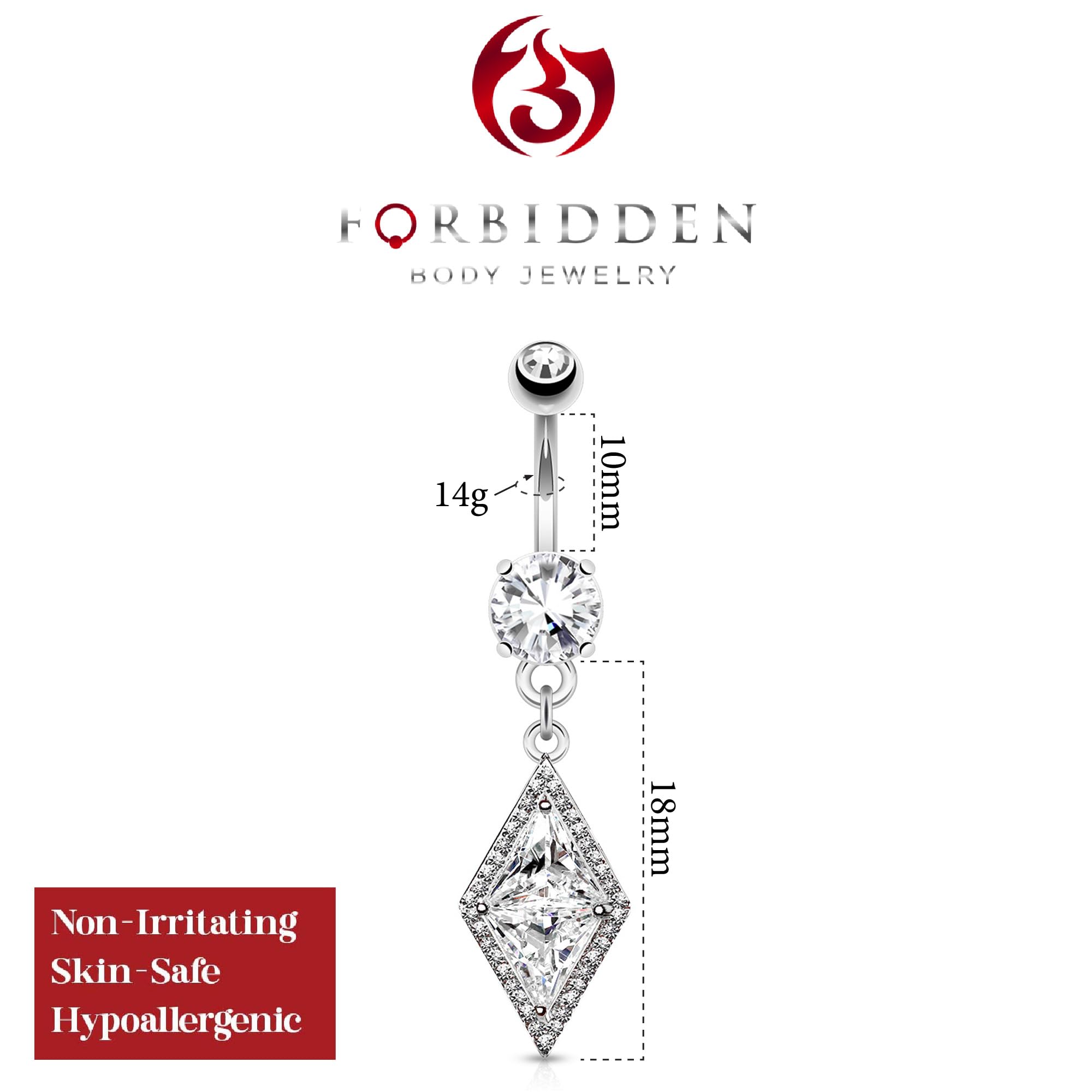 Forbidden Body Jewelry Surgical Steel Fancy Dia-Cut Pave CZ Triangle Dangle Belly Ring (Clear)