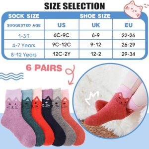 ANTSANG Kids Merino Wool Hiking Socks Toddlers Boys Girls Winter Warm Thick Thermal Crew Boot Heavy Cozy Snow Cabin Gift Snowboarding Socks 6 Pairs for Child(Cat,4-7Y)