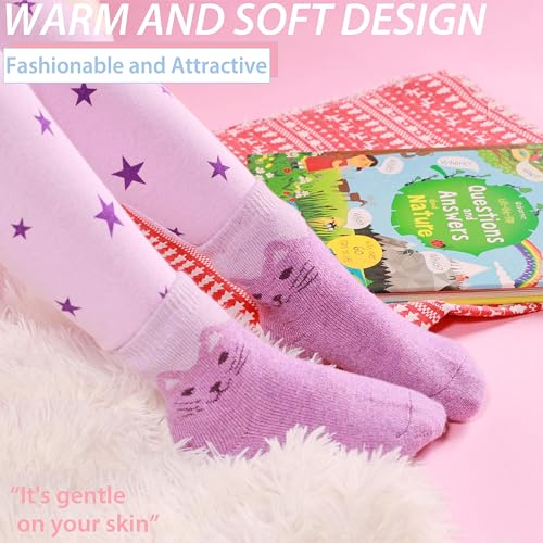 ANTSANG Kids Merino Wool Hiking Socks Toddlers Boys Girls Winter Warm Thick Thermal Crew Boot Heavy Cozy Snow Cabin Gift Snowboarding Socks 6 Pairs for Child(Cat,4-7Y)