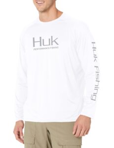 huk men's pursuit vented long sleeve shirt | long sleeve performance fishing shirt with +30 upf sun protection, white, 3x-large