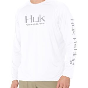 HUK Men's Pursuit Vented Long Sleeve Shirt | Long Sleeve Performance Fishing Shirt With +30 UPF Sun Protection, White, 3X-Large