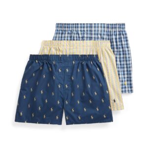 POLO RALPH LAUREN Men's Classic Fit Woven Cotton Boxers, Rustic Navy/Campus Yellow, Summer Stripe/Cruise Navy, Sag Harbor Plaid/Polo Yellow, X-Large