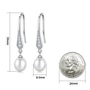 Pearl Drop Earrings Silver for Women Dangling, AAAA+ Freshwater Cultured Pearls Earrings Dangle, Sterling Silver Real Pearl Earrings Jewelry,Birthday Anniversary Christmas Gifts