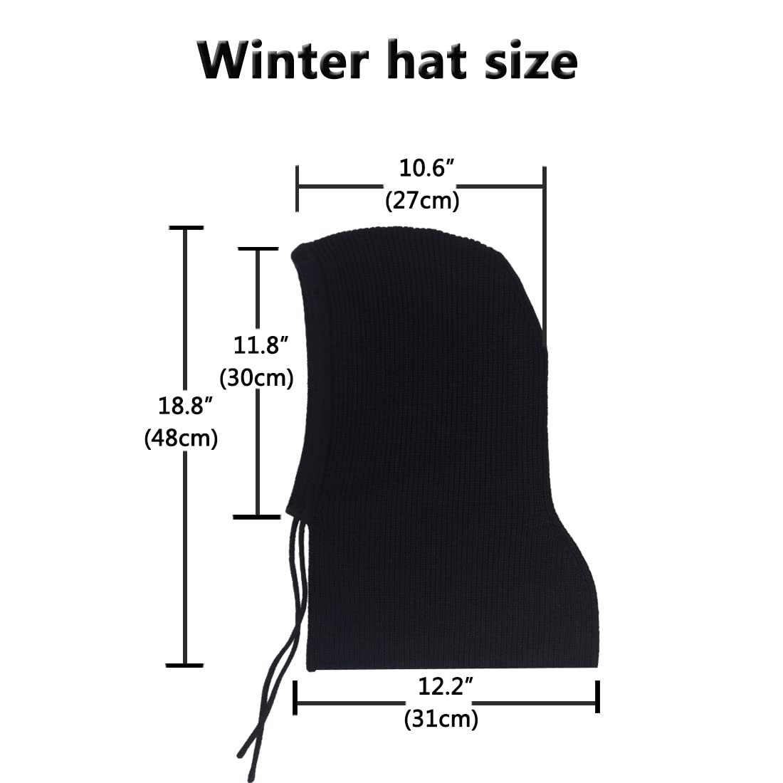 Facecozy Winter Hats for Women, Wool Blend Hooded Scarf Hat for Women Balaclava Knit Skull Cap Beanie Hat Men Neck Gaiters Black