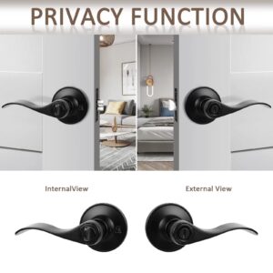 Probrico (10 Pack Privacy Door Lever,Locking Black Door Handle Set for Bathroom & Bedroom Doors,Keyless Interior Door Handle Black Finish Wave Door Lock, Reversible Right & Left Side Handed